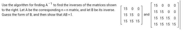 Solved Use the algorithm for finding A−1 to find the | Chegg.com