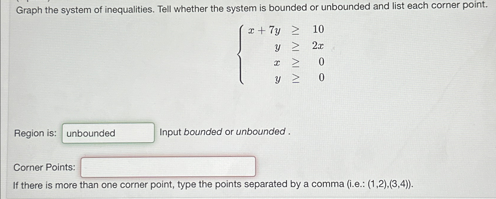 Solved Graph the system of inequalities. Tell whether the | Chegg.com