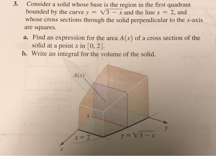 Solved 3. Consider a solid whose base is the region in the | Chegg.com