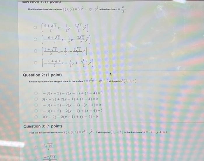 Solved Question. pomy Find the directional derivative of of | Chegg.com