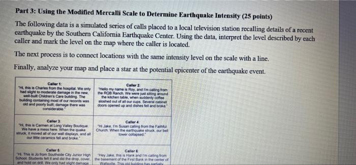 Solved Part 3: Using the Modified Mercalli Scale to | Chegg.com