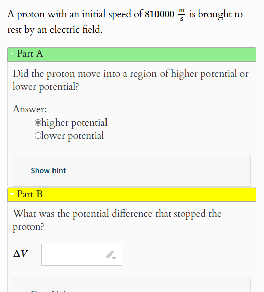 Solved A proton with an initial speed of 810000(m)(s) ﻿is | Chegg.com