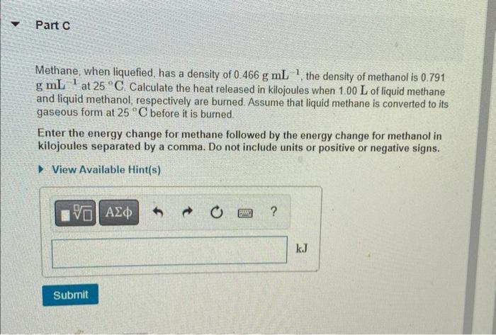 Solved Methane, when liquefied, has a density of 0.466 g | Chegg.com