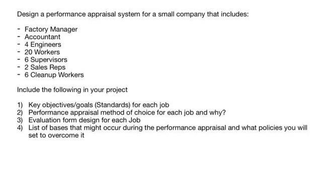 Solved Design a performance appraisal system for a small | Chegg.com