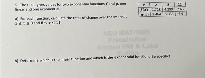 Solved 5. The table gives values for two exponential | Chegg.com