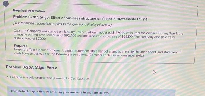 Solved Required information Problem 8-20A (Algo) Effect of | Chegg.com