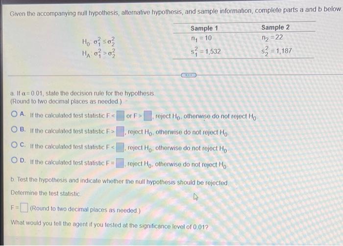 Solved Given the accompanying null hypothesis, alternative | Chegg.com
