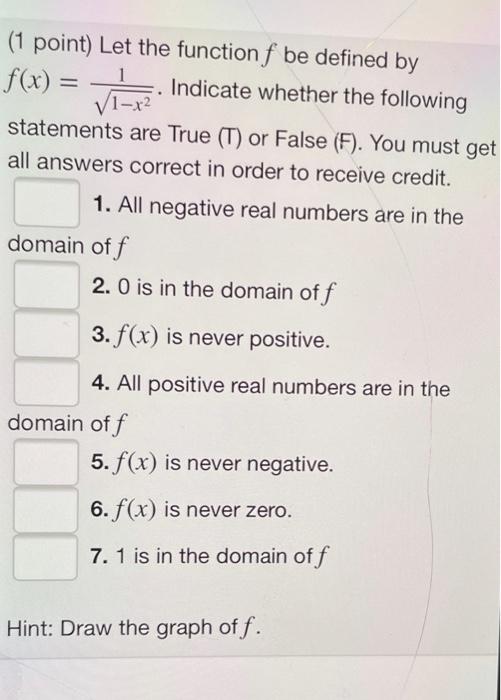 Solved (1 point) Let the function f be defined by f(x) = | Chegg.com