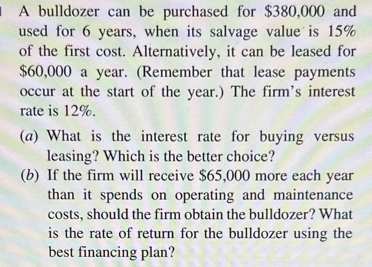 Solved A bulldozer can be purchased for $380,000 ﻿and used | Chegg.com