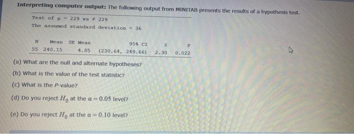 Solved Interpreting computer output: The following output | Chegg.com