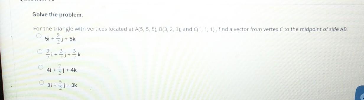 Solved find a vector from vertex c to the midpoint of side | Chegg.com
