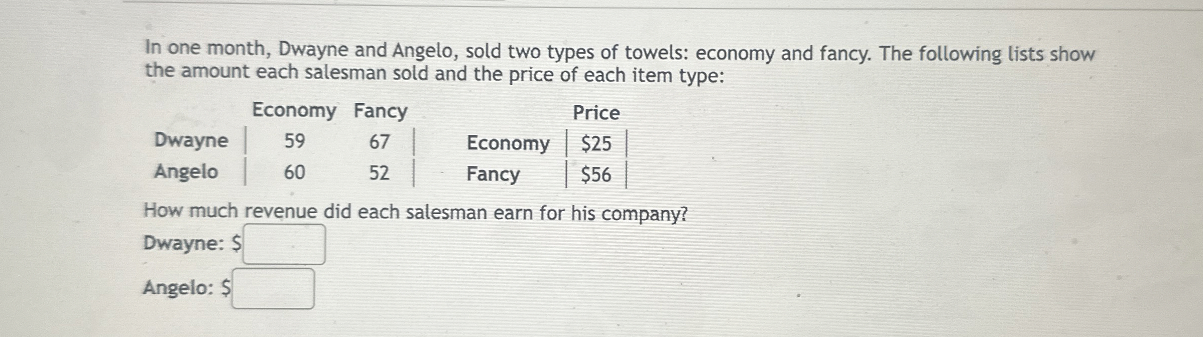 Solved In one month, Dwayne and Angelo, sold two types of | Chegg.com