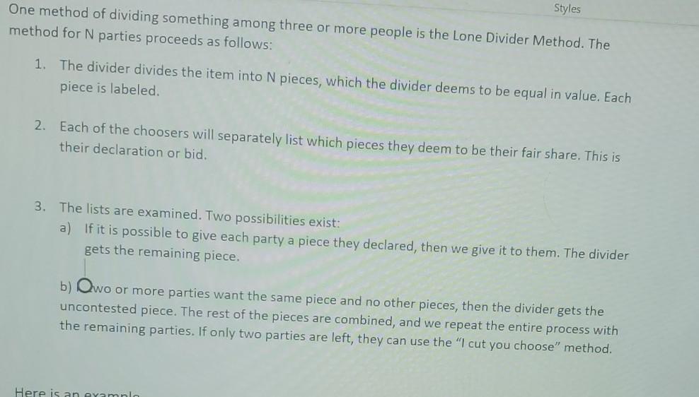 Solved Styles One method of dividing something among three | Chegg.com
