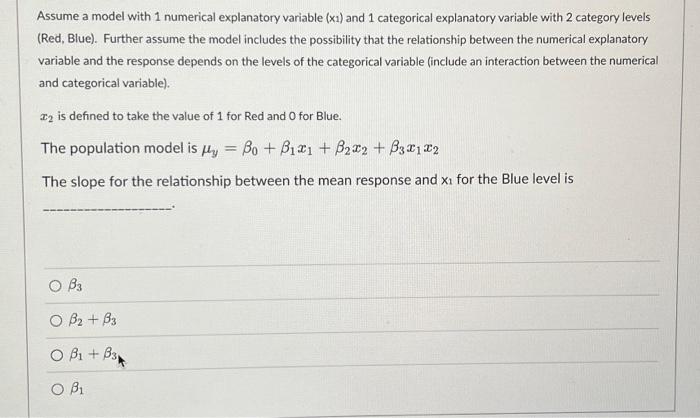 Solved Assume a model with 1 numerical explanatory variable | Chegg.com