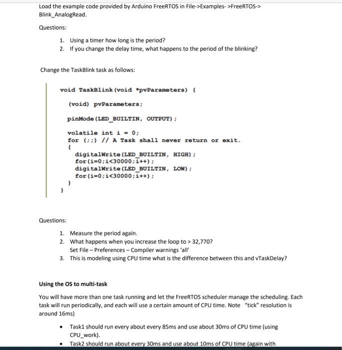 Solved Load the example code provided by Arduino FreeRTOS in | Chegg.com