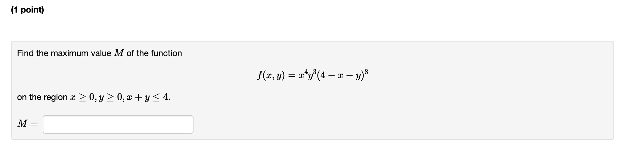 Solved (1 ﻿point)Find the maximum value M ﻿of the | Chegg.com