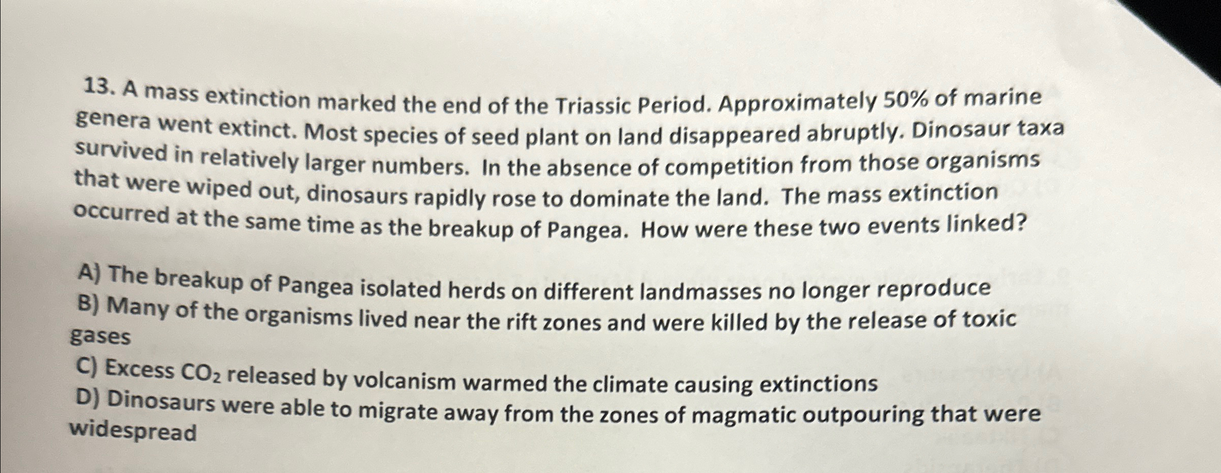 Solved A mass extinction marked the end of the Triassic | Chegg.com