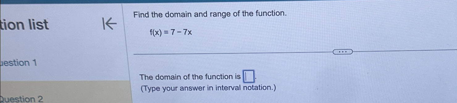 Solved tion listuestion 1Question 2Find the domain and range | Chegg.com