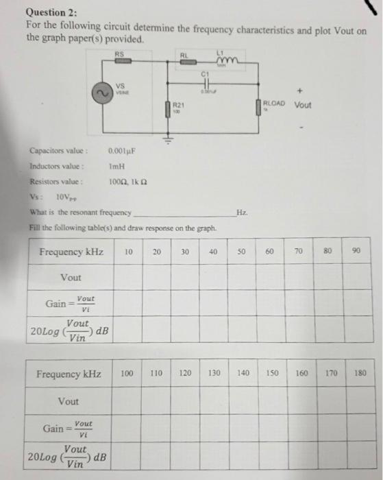 Solved Question 2 For The Following Circuit Determine The