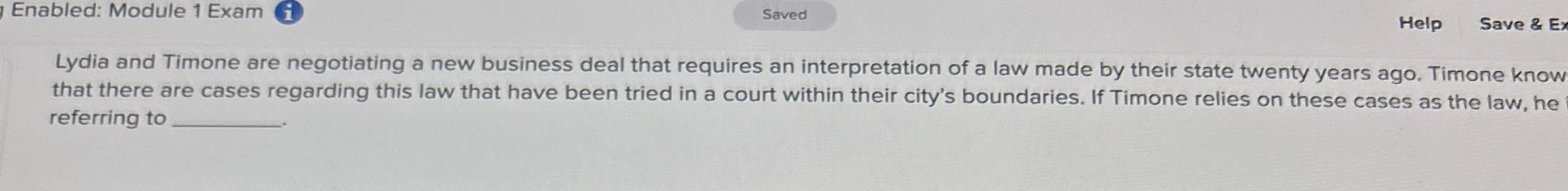 Solved Enabled: Module 1 ﻿Exam 1SavedHelpSave & ExLydia and | Chegg.com