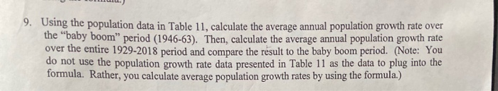Solved 9. Using the population data in Table 11, calculate | Chegg.com