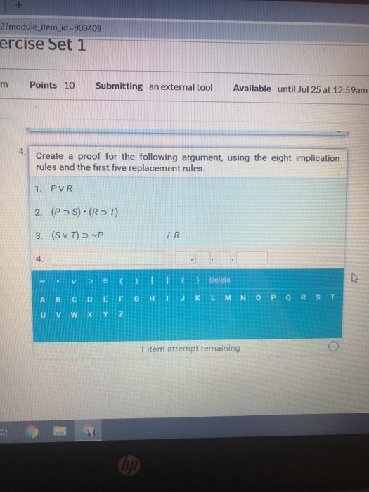Solved rcise Set 1 Points 10 Submitting an external tool | Chegg.com