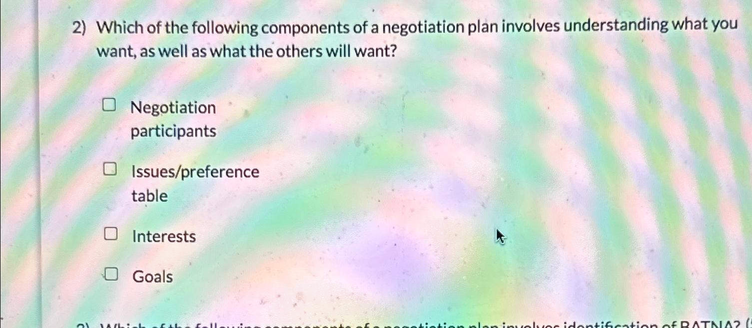 Solved Which of the following components of a negotiation | Chegg.com