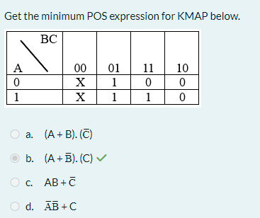 Solved Get the minimum POS expression for KMAP | Chegg.com
