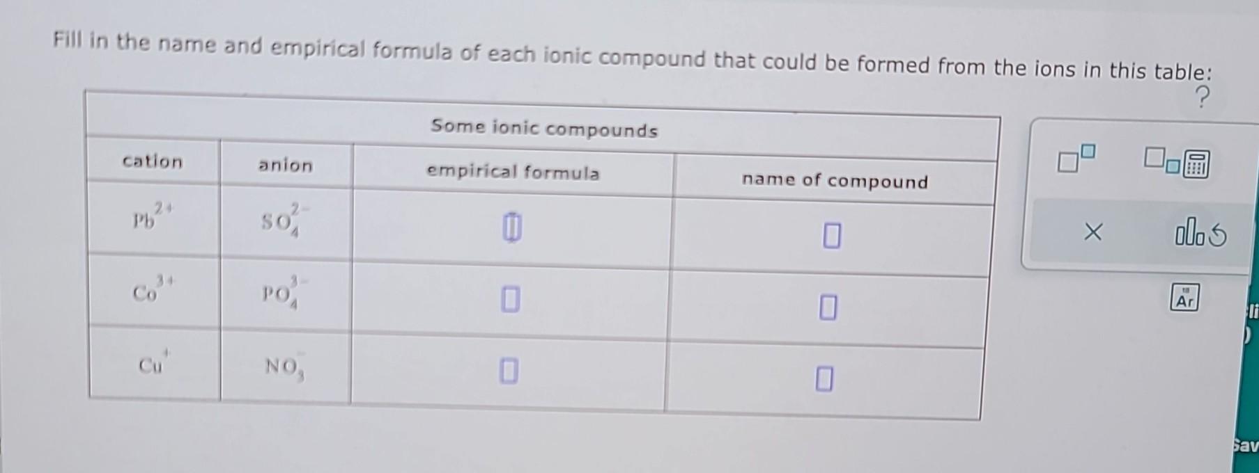 Solved Fill in the name and empirical formula of each ionic | Chegg.com