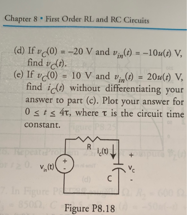 Solved Chapter 8. First Order RL and RC Circuits (d) If | Chegg.com