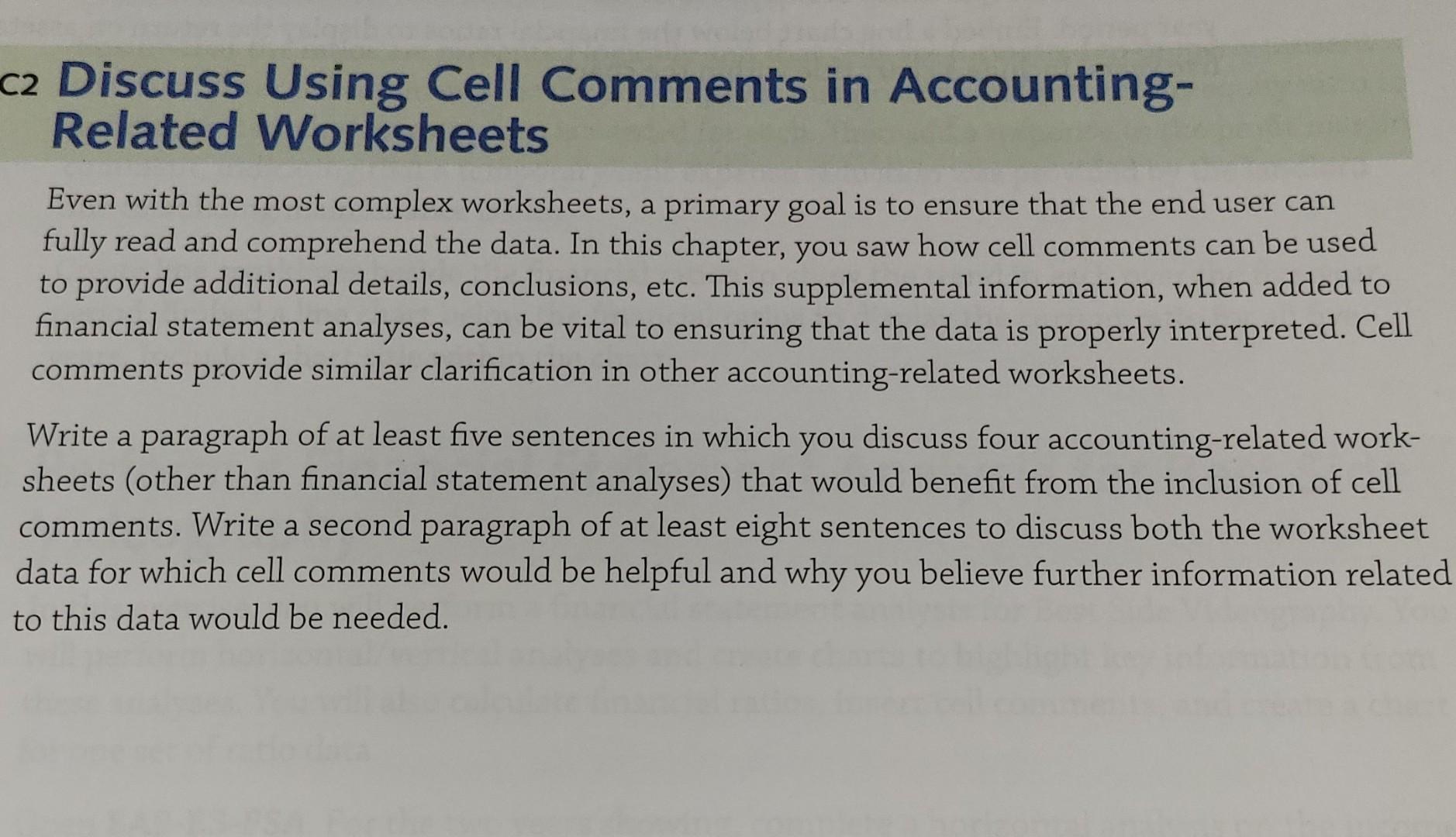 Solved c2 Discuss Using Cell Comments in Accounting- Related | Chegg.com