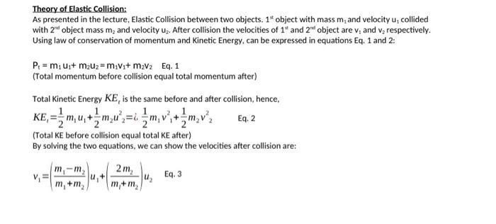 Solved Theory of Elastic Collision: As presented in the | Chegg.com