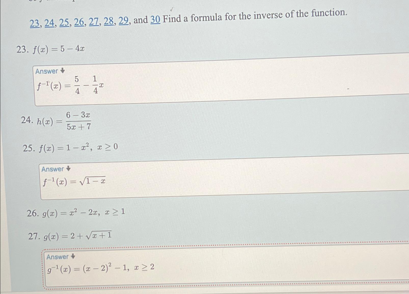 Solved 23,24,25,26,27,28,29?, ﻿and 30? ﻿Find a formula for | Chegg.com