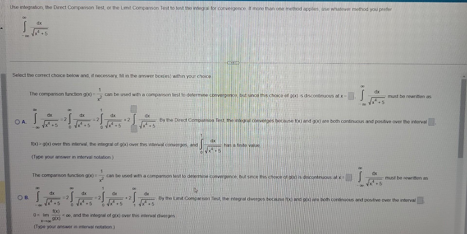 Solved Use integration, the Direct Comparison Test, or the | Chegg.com