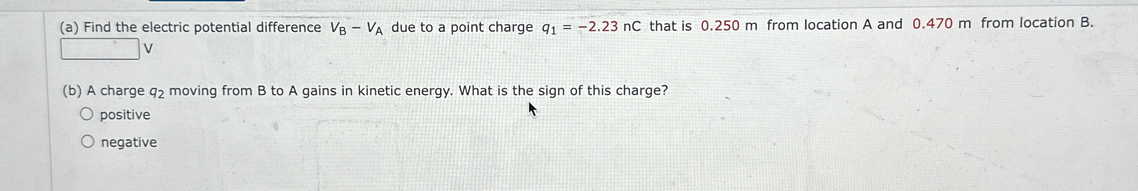 Solved (a) ﻿Find the electric potential difference VB-VA | Chegg.com