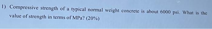 Solved Compressive strength of a typical normal weight | Chegg.com