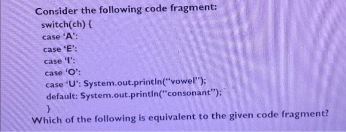 Consider the following code fragment: switch(ch) { | Chegg.com