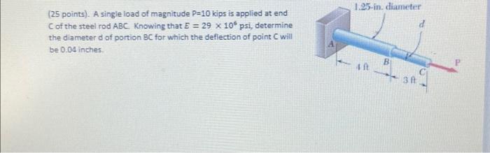 Solved ( 25 points). A single load of magnitude P=10 kips is | Chegg.com
