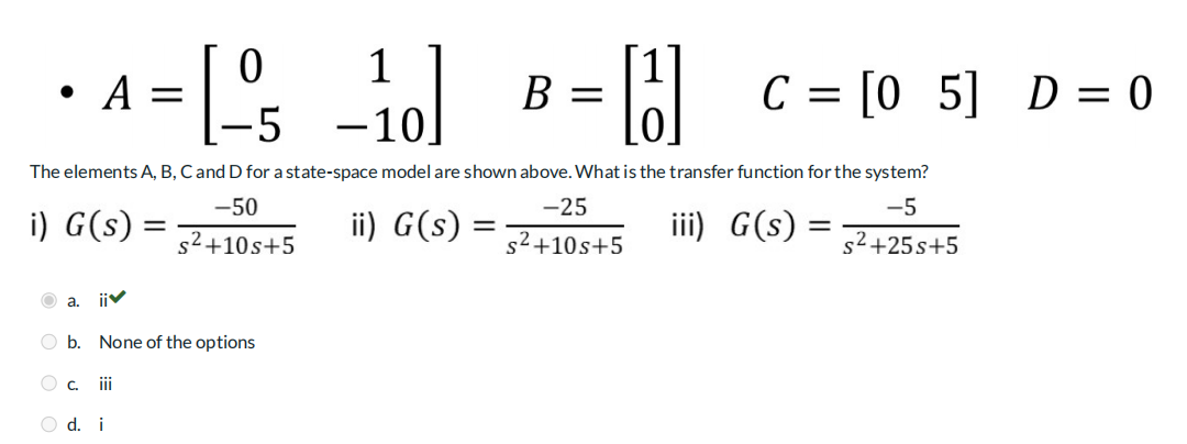 Solved - A=[01-5-10],B=[10],C=[05],D=0The elements A, ﻿B, ﻿C | Chegg.com