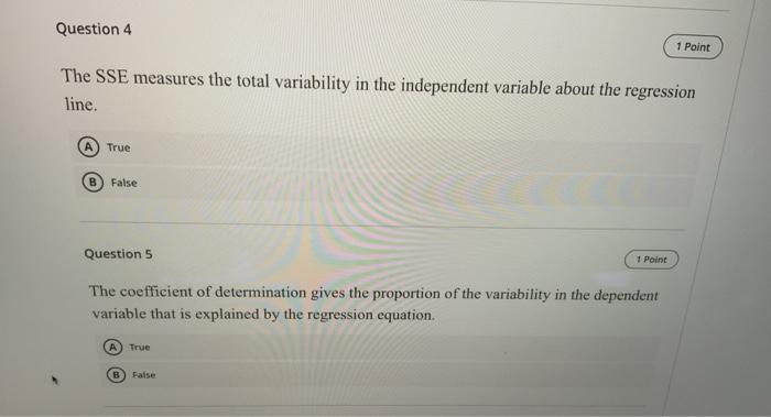 Solved Question 4 1 Point The SSE measures the total | Chegg.com