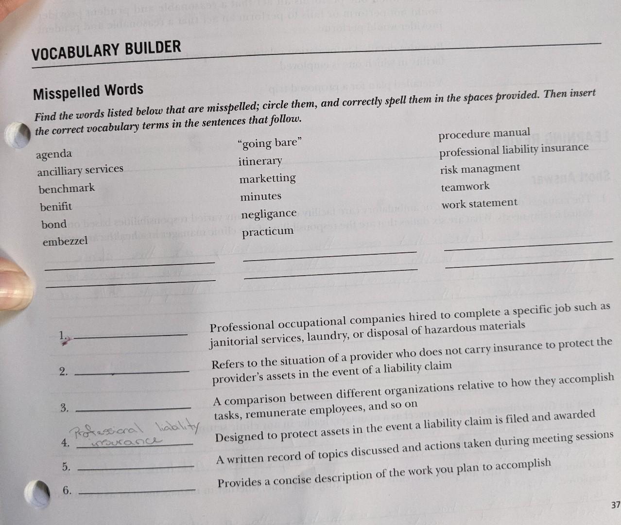 Solved VOCABULARY BUILDER Misspelled Words Find the words | Chegg.com