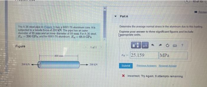 Solved The A.36 steel pipe in (Figure 1) has a 6061-T6 | Chegg.com