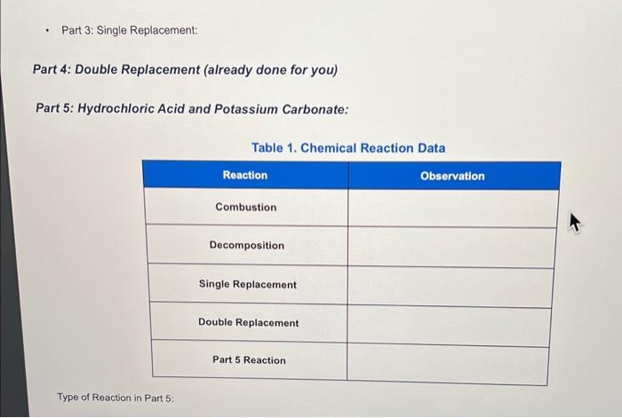 Solved - Part 3: Single Replacement: Part 4: Double | Chegg.com