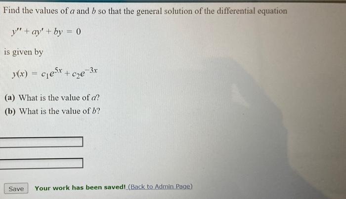 Solved Find the values of a and b so that the general | Chegg.com