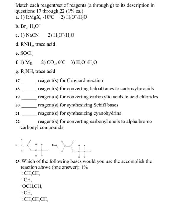 Solved Match each reagent/set of reagents (a through g) to | Chegg.com