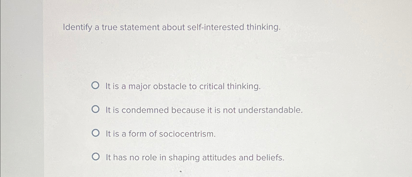 Solved Identify a true statement about self-interested | Chegg.com