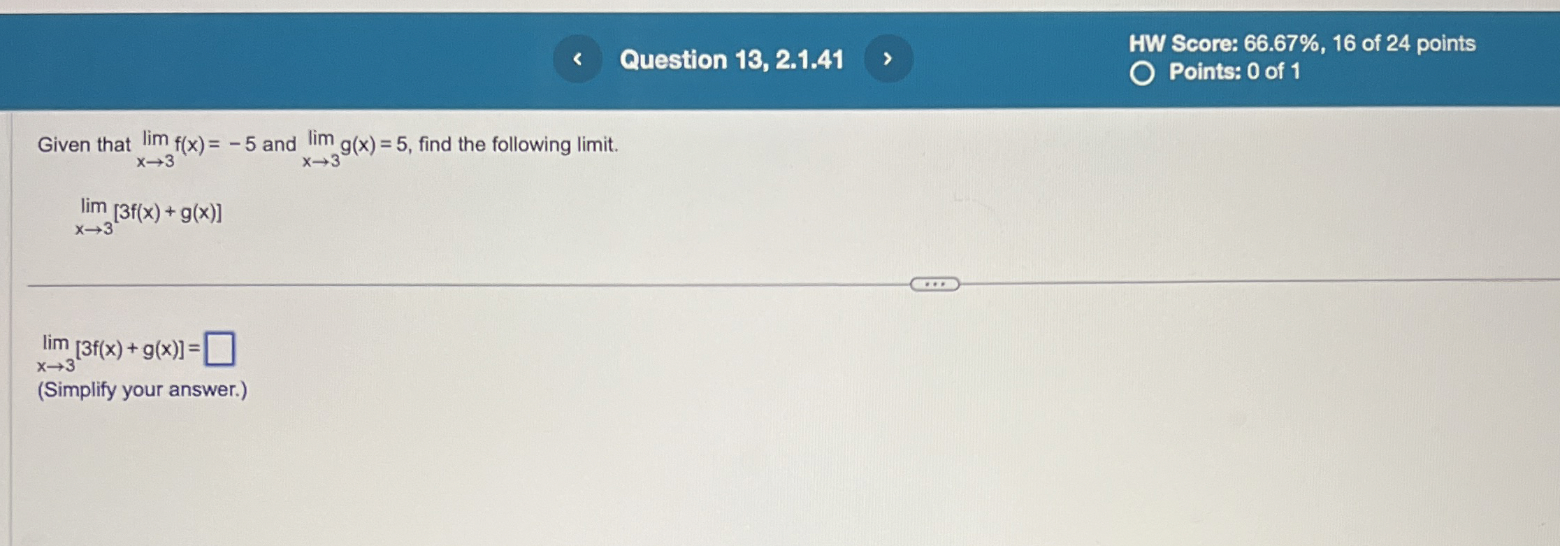 Solved Question 13, 2.1.41HW Score: 66.67%, 16 ﻿of 24 | Chegg.com