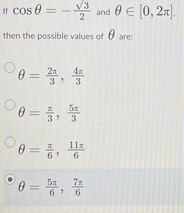Solved If \\( \\cos \\theta=-\\frac{\\sqrt{ } 3}{2} \\) and | Chegg.com
