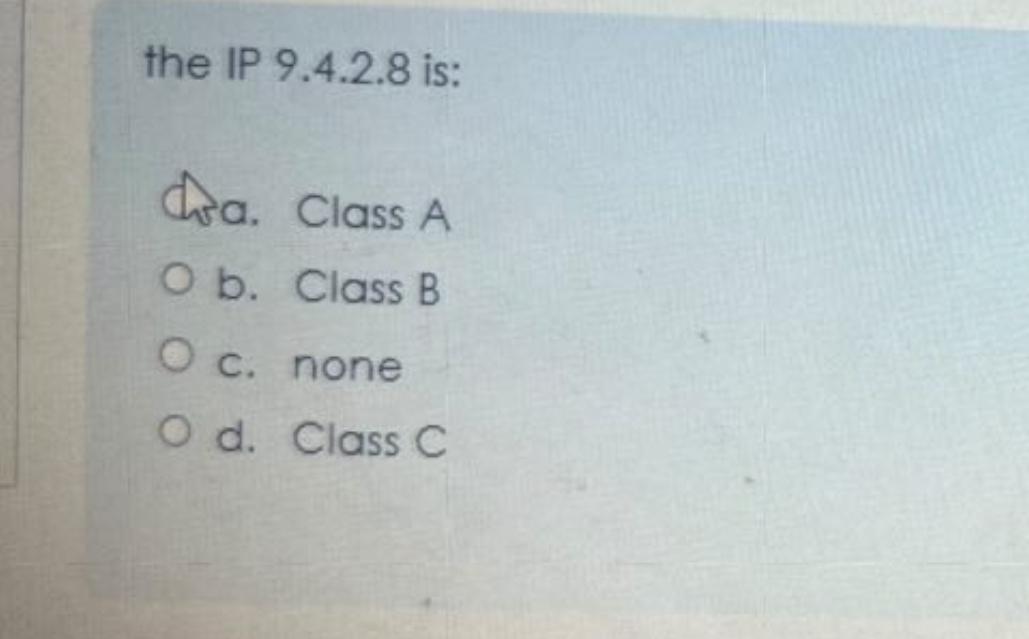 Solved the IP 9.4.2.8 ﻿is:a. ﻿Class Ab. ﻿Class Bc. ﻿noned. | Chegg.com