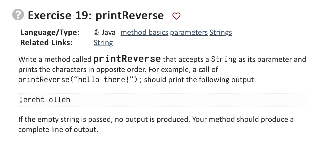 Solved Exercise 19: printReverseLanguage/Type: 賭 ﻿Java | Chegg.com